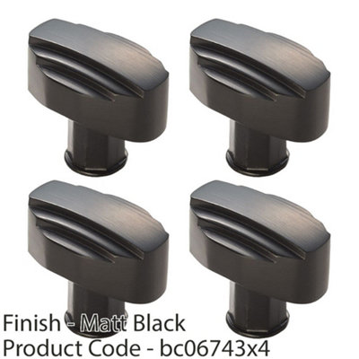 4 PACK - Art Deco Cabinet Door Knob - 30mm Matt Black Kitchen Cupboard Pull Handle