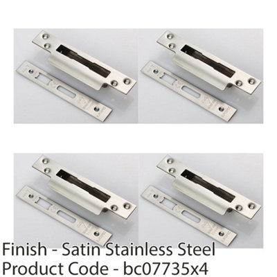 4 PACK - BS Cylinder Deadlock Forend Strike & Fixing Pack Set- Satin ...