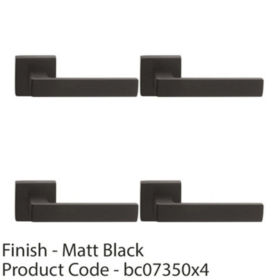 4 PACK - Contemporary Flat Door Handle Set - Matt Black Sleek Lever on ...