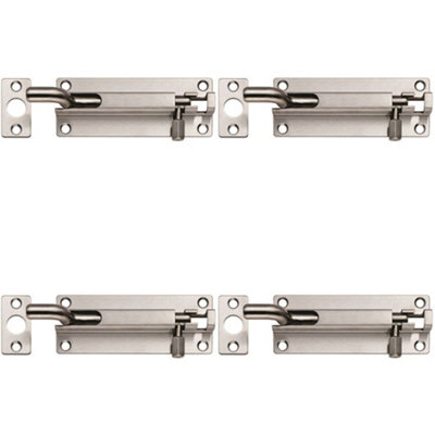 4 PACK - Cranked Barrel Surface Mounted Sliding Door Bolt Lock 100mm x ...