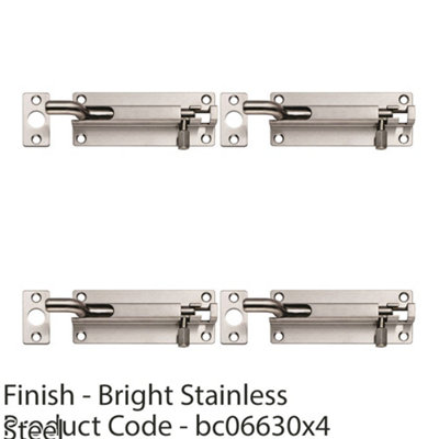 4 PACK - Cranked Barrel Surface Mounted Sliding Door Bolt Lock 80mm x ...