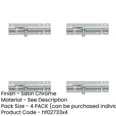 4 PACK Durable Brass Straight Barrel Bolts 152x25mm in Satin Chrome ...