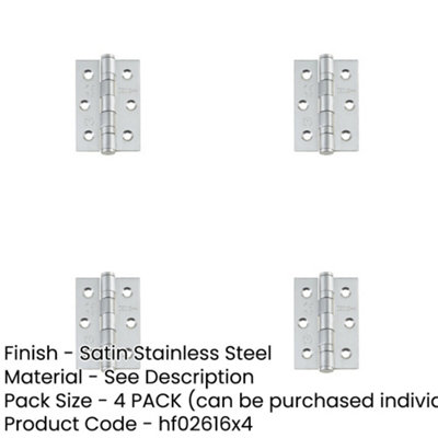 4 PACK Durable Stainless Steel Grade 7 Ball Bearing Hinge 76x50mm in ...