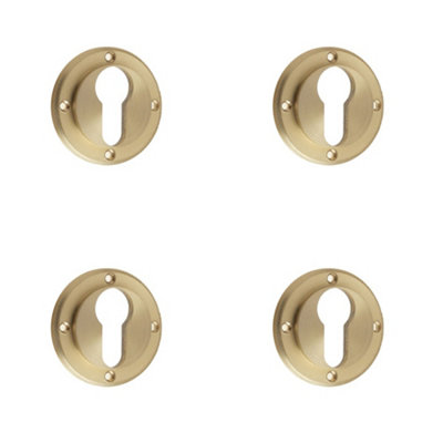 4 PACK Elegant Satin Brass Euro Profile Escutcheons with Keyway Design ...