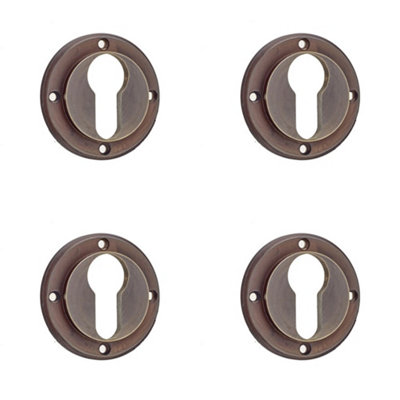 4 PACK Euro Profile Escutcheons in Antique Brass for Enhanced Security ...