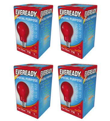 4 Pack GLS 60W Fire Glow, Rough Service, B22 Bayonet Cap Bulbs 240v