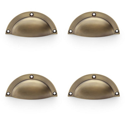 4 PACK - Half Moon Cup Handle - Antique Brass 86mm Centres Solid Brass ...