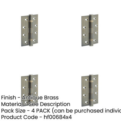4 PACK Heavy-Duty Certifire Grade 13 Stainless Steel Ball Bearing Hinges 102x76x3mm in Antique ...