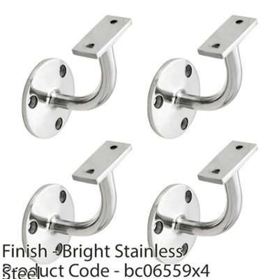 4 PACK - Heavy Duty Stair Handrail Bannister Bracket Arm - Bright Steel ...