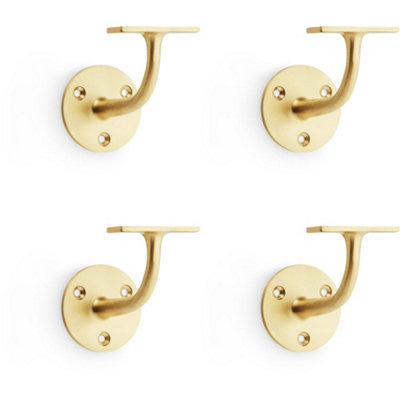 4 PACK - Heavy Duty Stair Handrail Bannister Bracket Arm - Satin Brass ...
