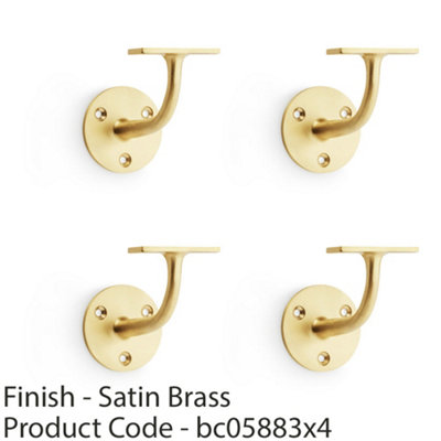 4 PACK - Heavy Duty Stair Handrail Bannister Bracket Arm - Satin Brass ...