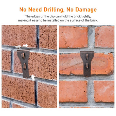 4-Pack No-Drill Brick Clip Hooks for 60-70mm Bricks - Ideal for Outdoor ...