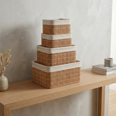 4 Pack of Bamboo Storage Baskets