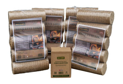 4 Pack of Maxchips Briquette Logs and 1 Box of Firelighters. (Delivery Included)