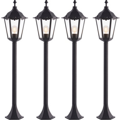 4 PACK Outdoor Lamp Post Lantern Bollard Light Matt Black & Glass 1m ...