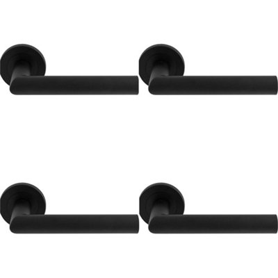 4 PACK - PAIR Mitred Round Bar Door Handle Ringed Design Conceled Fix ...