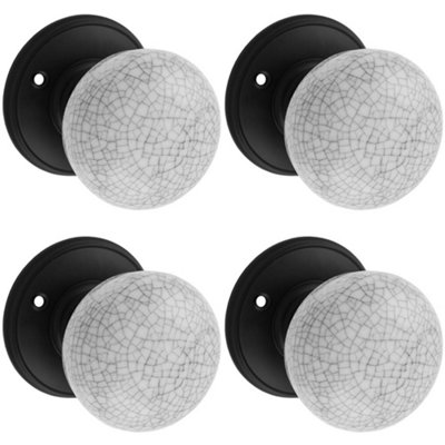 4 PACK - Pair Porcelain Mushroom Mortice Interior Door Knob Midnight Crackle & Matt Black