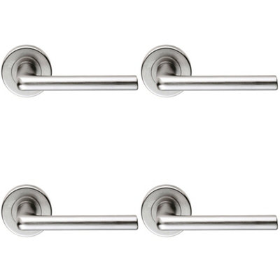 4 PACK - PAIR Rounded Straight Bar Door Handle Concealed Fix Round Rose ...