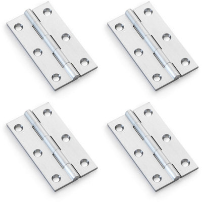 4 PACK - PAIR Solid Brass Cabinet Butt Hinge - 75mm - Satin Chrome ...