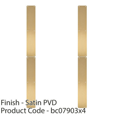 4 PACK - Plain Door Finger Plate 500 x 75mm - Satin Brass Steel Push Plate