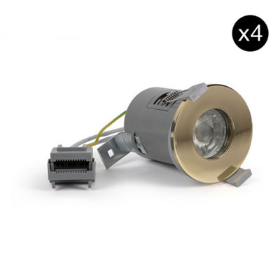 4 PACK - Polished Brass GU10 Fire Rated Downlight - IP65 - SE Home