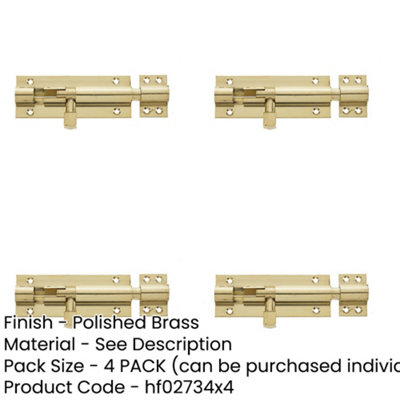 4 PACK Premium Brass Heavy Straight Barrel Bolts 102x38mm for Enhanced ...