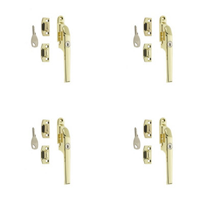 4 PACK Premium Polished Brass Lockable Casement Fasteners 124mm for ...