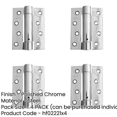 4 PACK Premium Polished Chrome Single Action Spring Hinge 102x76x2.7mm ...