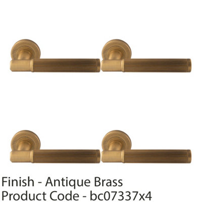 4 PACK - Premium Reeded Lines Door Handle Set - Antique Bass Designer ...