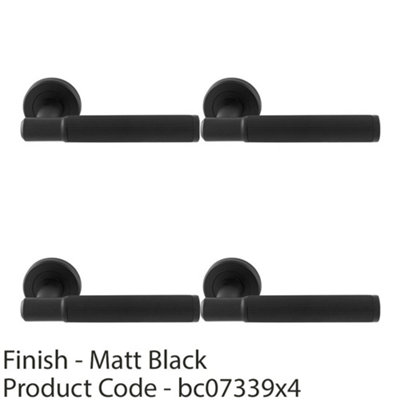 4 PACK - Premium Reeded Lines Door Handle Set - Matt Black Designer ...