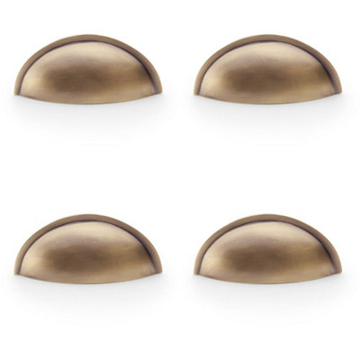 4 PACK - Rear Fixing Cup Handle - Antique Brass 57mm Centres Solid ...