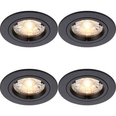 4 PACK Recessed Fixed Ceiling Downlight - 50W GU10 Reflector - Matt Black