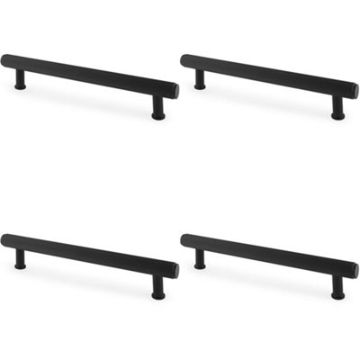 4 PACK - Reeded T Bar Pull Handle - Matt Black 160mm Centres SOLID ...