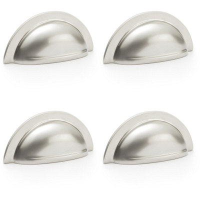 4 PACK - RIDGED CUP HANDLE - SATIN NICKEL - 76MM CENTRES SOLID BRASS ...
