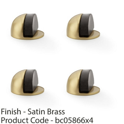 4 PACK - Rubber Tip Floor Mounted Oval Doorstop 44 x 28mm Satin Brass ...