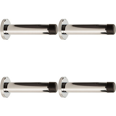 4 PACK - Rubber Tip Smooth Wall Mounted Doorstop - Chrome 83mm Cylinder ...