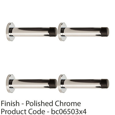 4 PACK - Rubber Tip Smooth Wall Mounted Doorstop - Chrome 83mm Cylinder ...