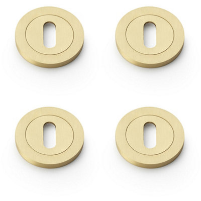 4 PACK - Screwless Round Standard Profile Escutcheon - Satin Brass 50mm ...