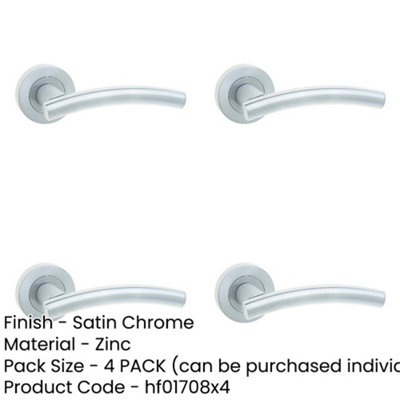 4 PACK Sleek Satin Chrome Curve Door Handle on Rose for Modern and ...