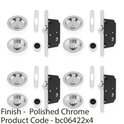 4 PACK - Sliding Pocket Door Lock & Latch Set - Polished Chrome Round ...