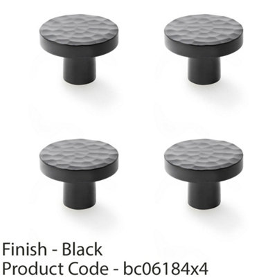 4 PACK - Slim Hammered Door Knob - Matt Black 38mm Round Cupboard ...