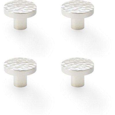 4 PACK - Slim Hammered Door Knob Polished Nickel 38mm Round Cupboard ...