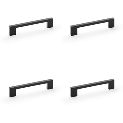 4 PACK - Slim Square Bar Pull Handle - Matt Black - 128mm Centres SOLID ...