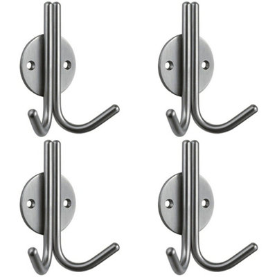 4 PACK - Slimline Double Coat Hook on Round Rose - 35mm Projection ...