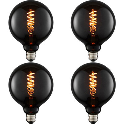 4 PACK Smoked Glass 4W E27 G125 LED Light Bulb - Non-dimmable Warm ...