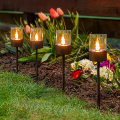 4 Pack Solar Flame Garden Stake Lights Outdoor LED