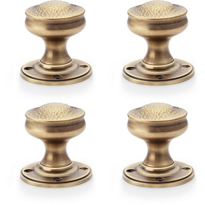 4 PACK - SOLID BRASS Mortice Hammered Georgian Door Knob - Antique Brass 50mm Diameter