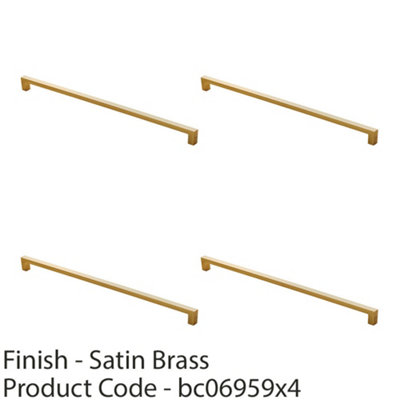 4 PACK - Square Block Pull Handle 330 x 10mm 320mm Fixing Centres Satin ...