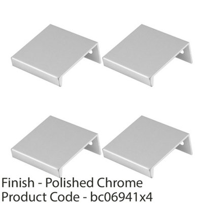 4 PACK - Square Edge Finger Pull Handle - Polished Chrome 40mm - Slim ...