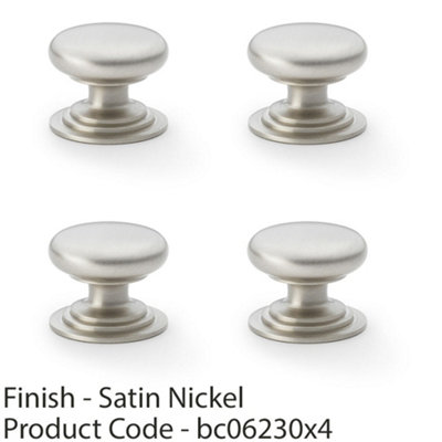 4 PACK - Stepped Round Door Knob - Satin Nickel 38mm Classic Kitchen ...